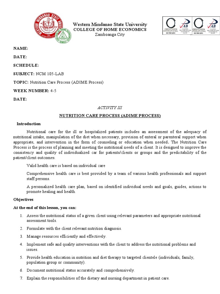 Nutrition Care Process (ADIME Process): Understanding the Framework for ...