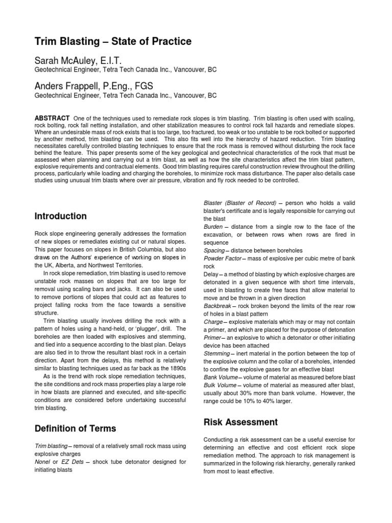 Trim Blasting - State of Practice: Sarah Mcauley, E.I.T | PDF | Science ...