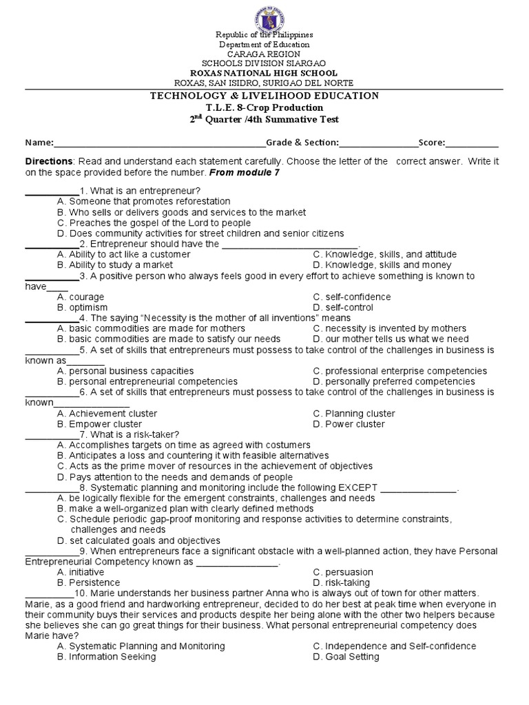 Technology & Livelihood Education T.L.E. 8-Crop Production 2 Quarter ...