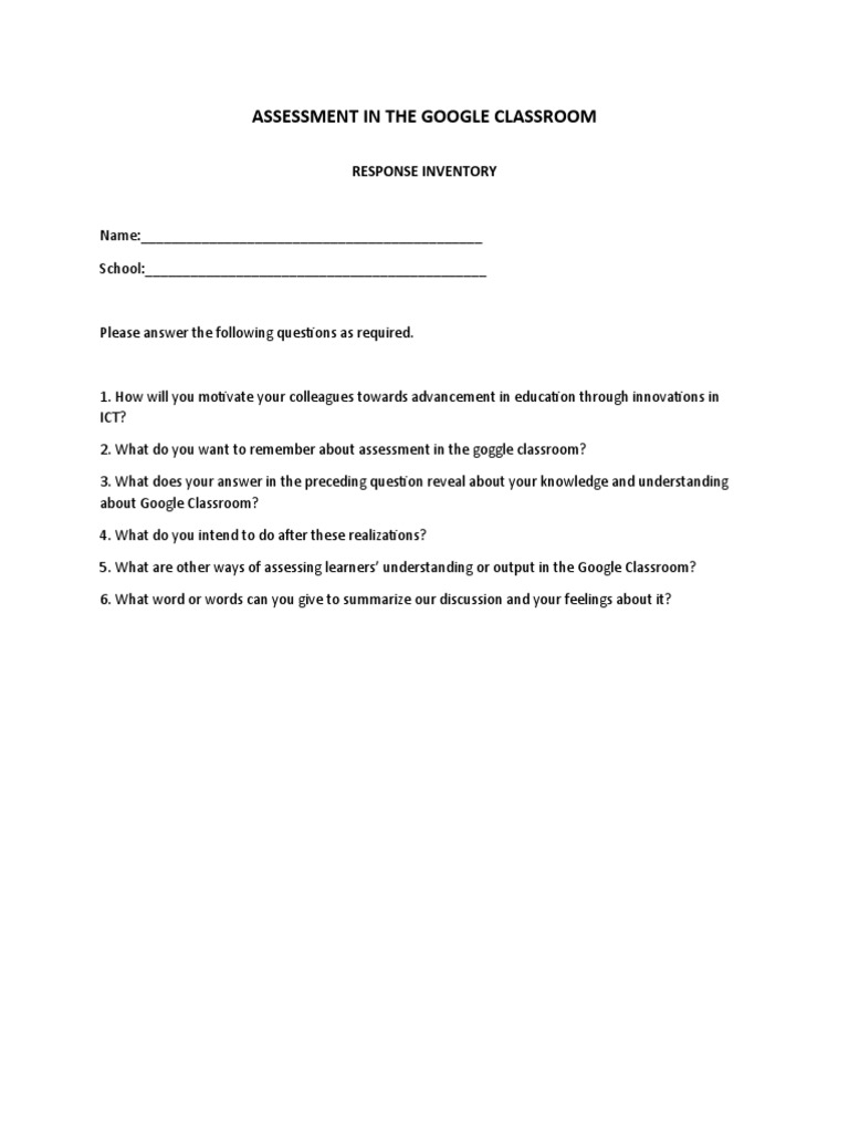 Assessment Strategies in Google Classroom | PDF