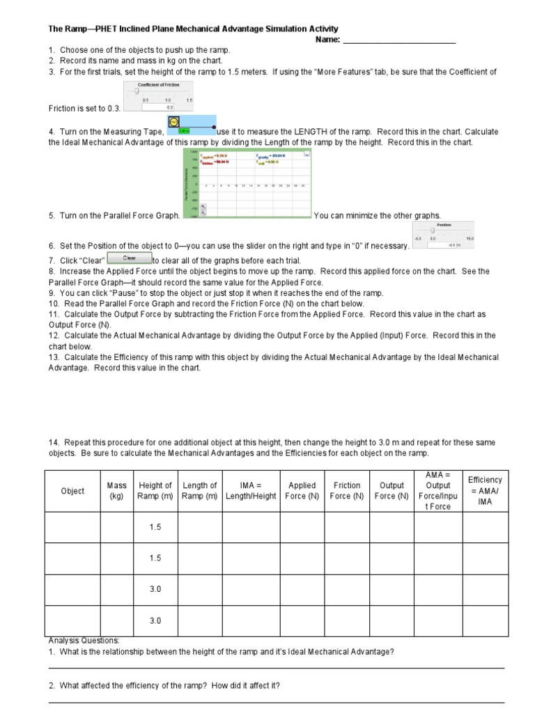 The Ramp-PHET Inclined Plane Mechanical Advantage Simulation Activity ...