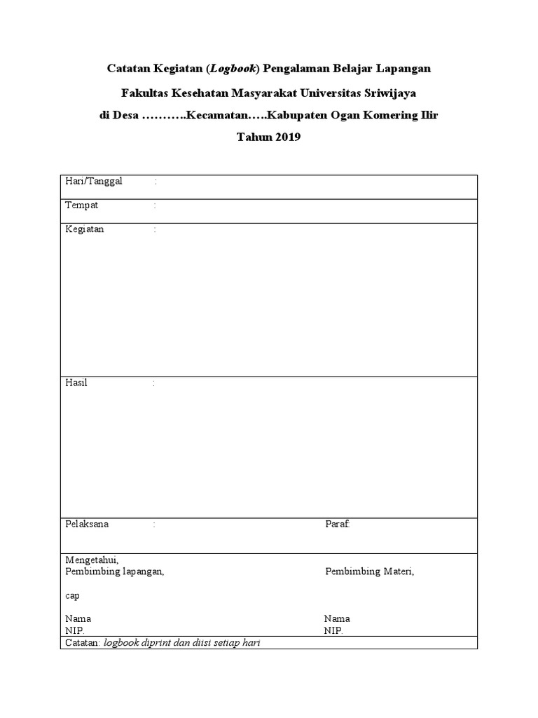 Form Logbook PBL 2019 | PDF