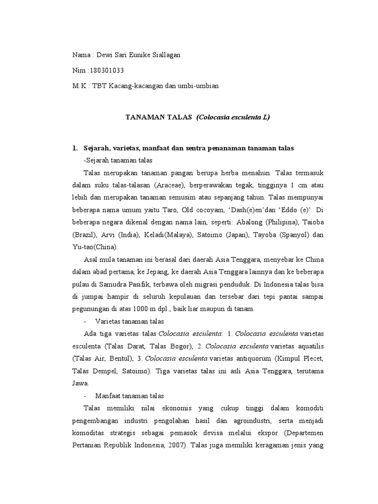 Morfologi dan Budidaya Tanaman Talas | PDF