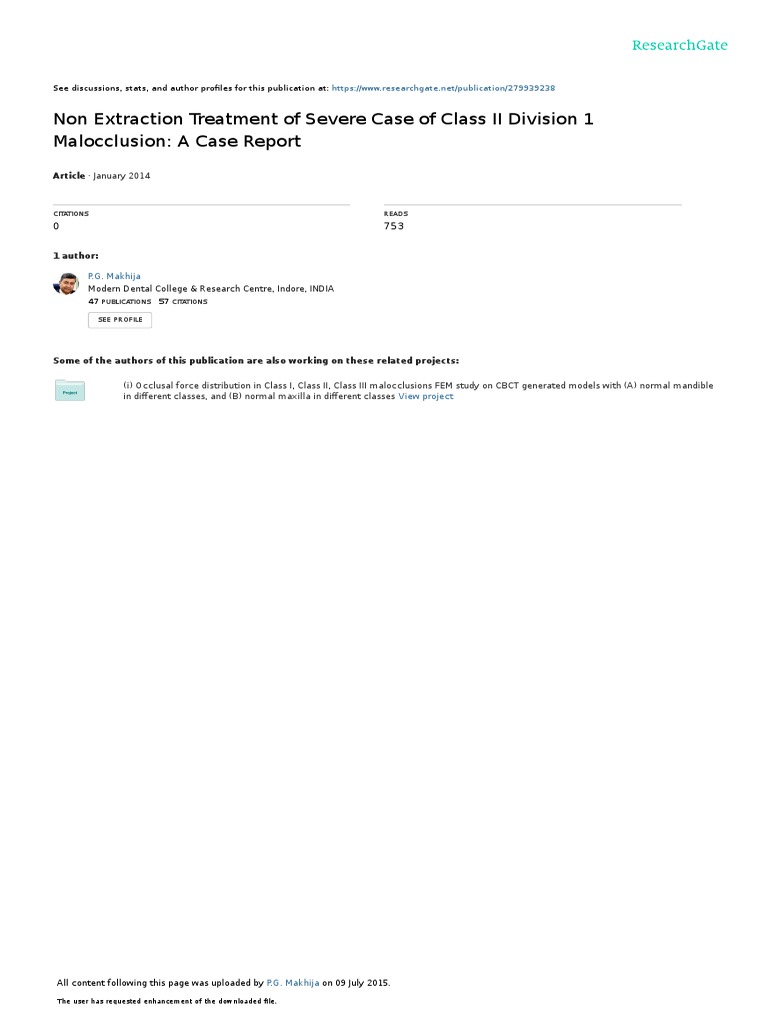 Non Extraction Treatment of Severe Case of Class II Division 1 ...