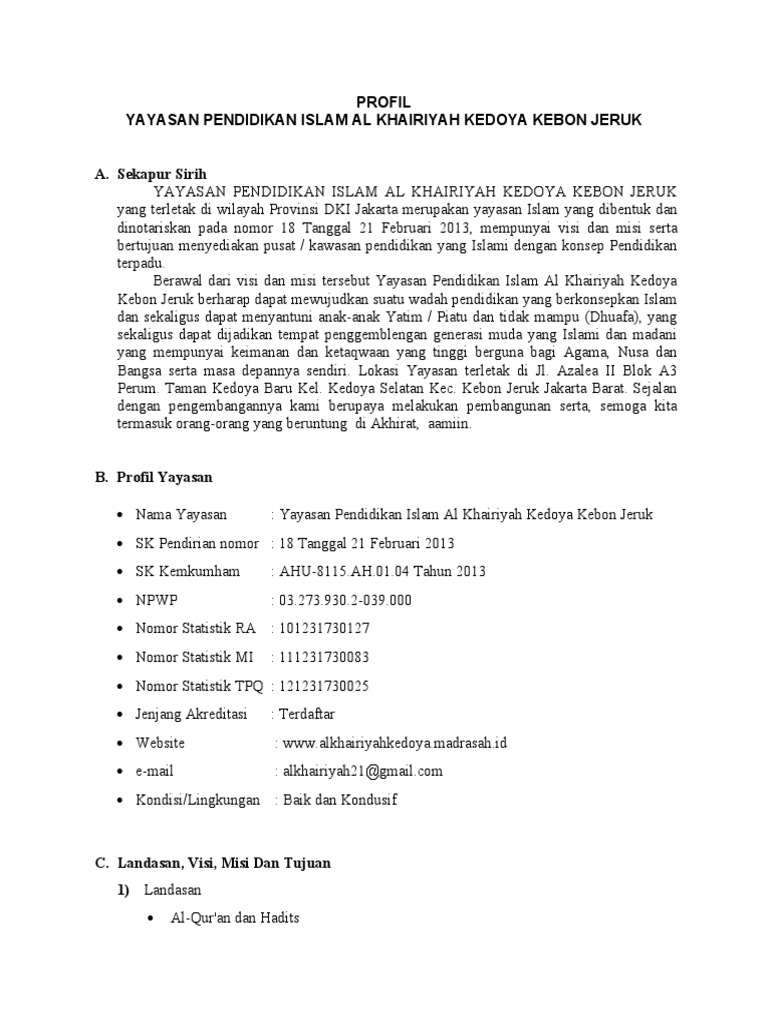 Contoh Profil Yayasan | PDF