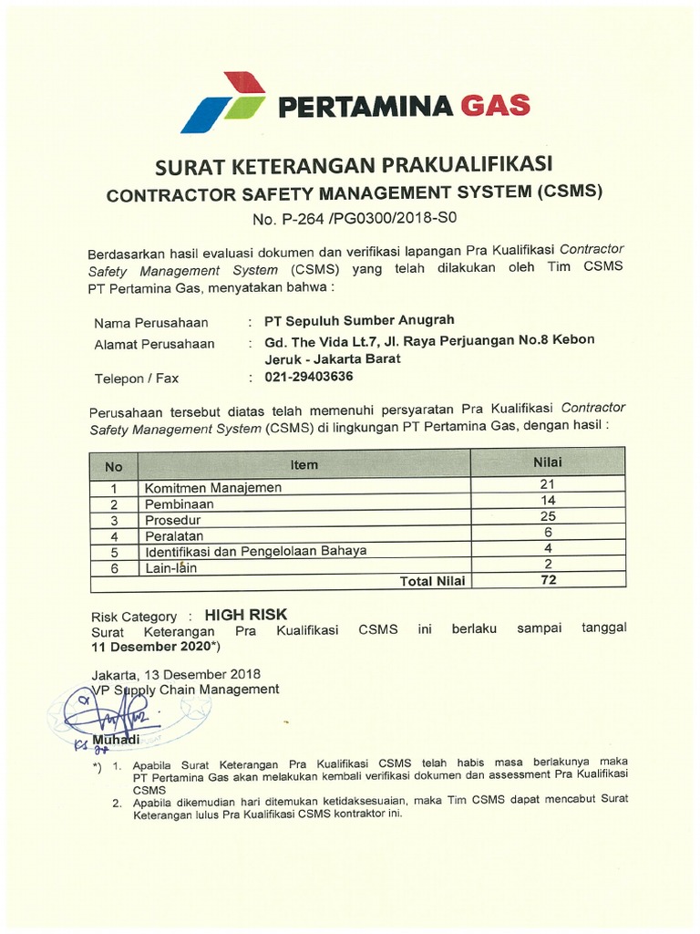 Sertifikat Csms Pertamina Gas Pdf