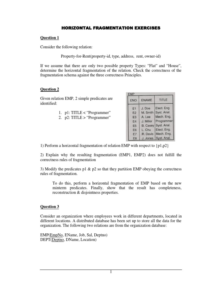 Horizontal Fragmentation Exercises Pdf Databases Information Science