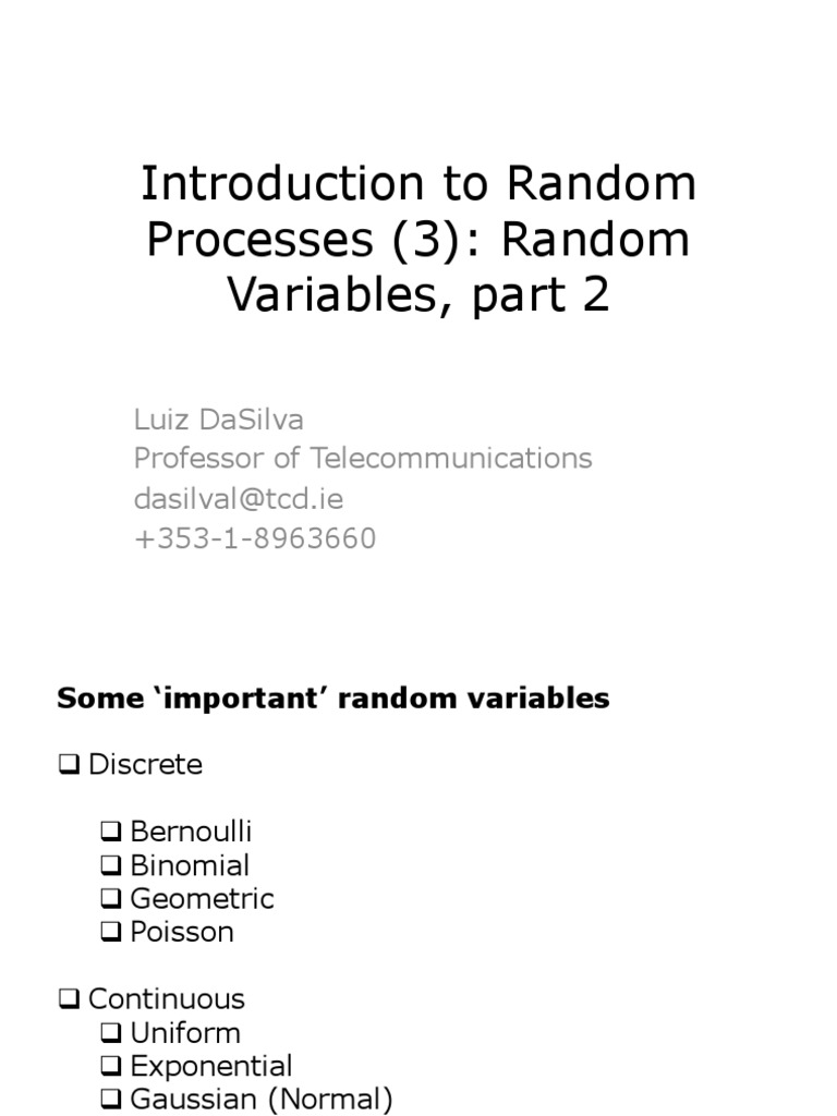 Introduction To Random Processes (3) : Random Variables, Part 2 | PDF | Poisson Distribution ...