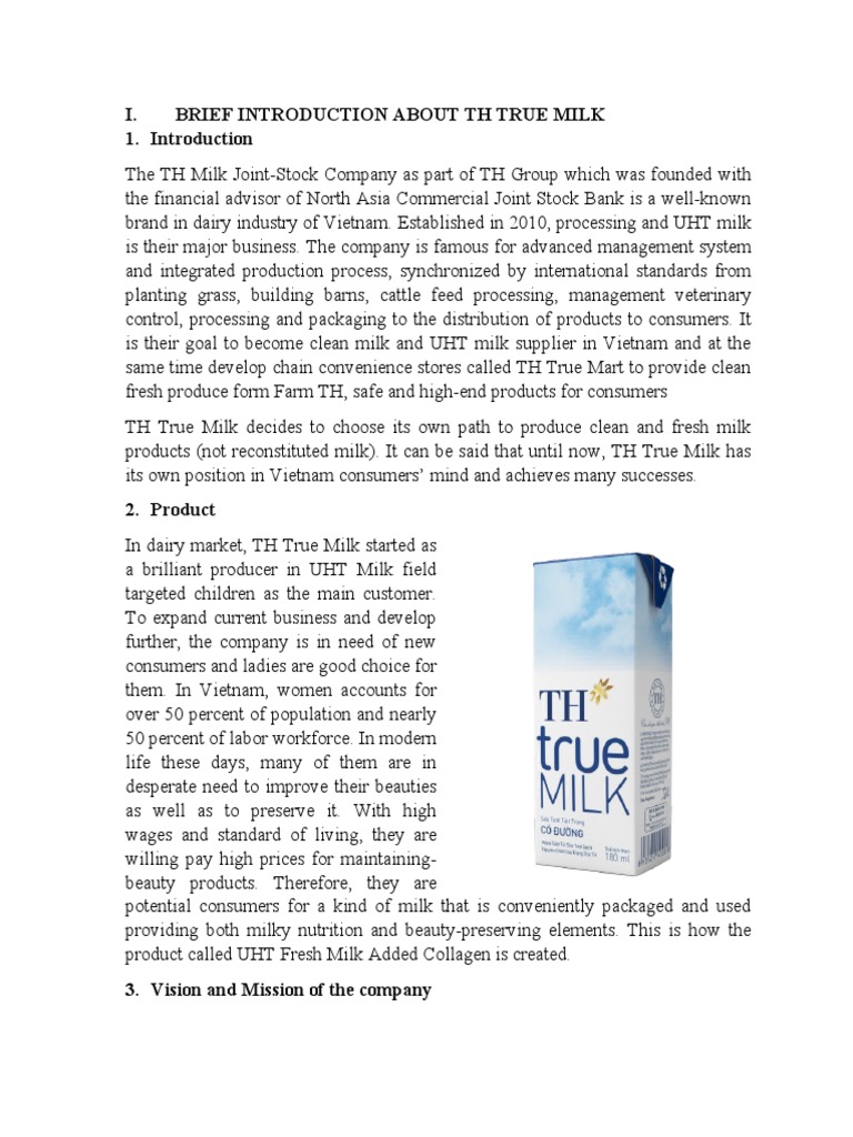 I. Brief Introduction About TH True Milk | PDF | Dairy | Milk