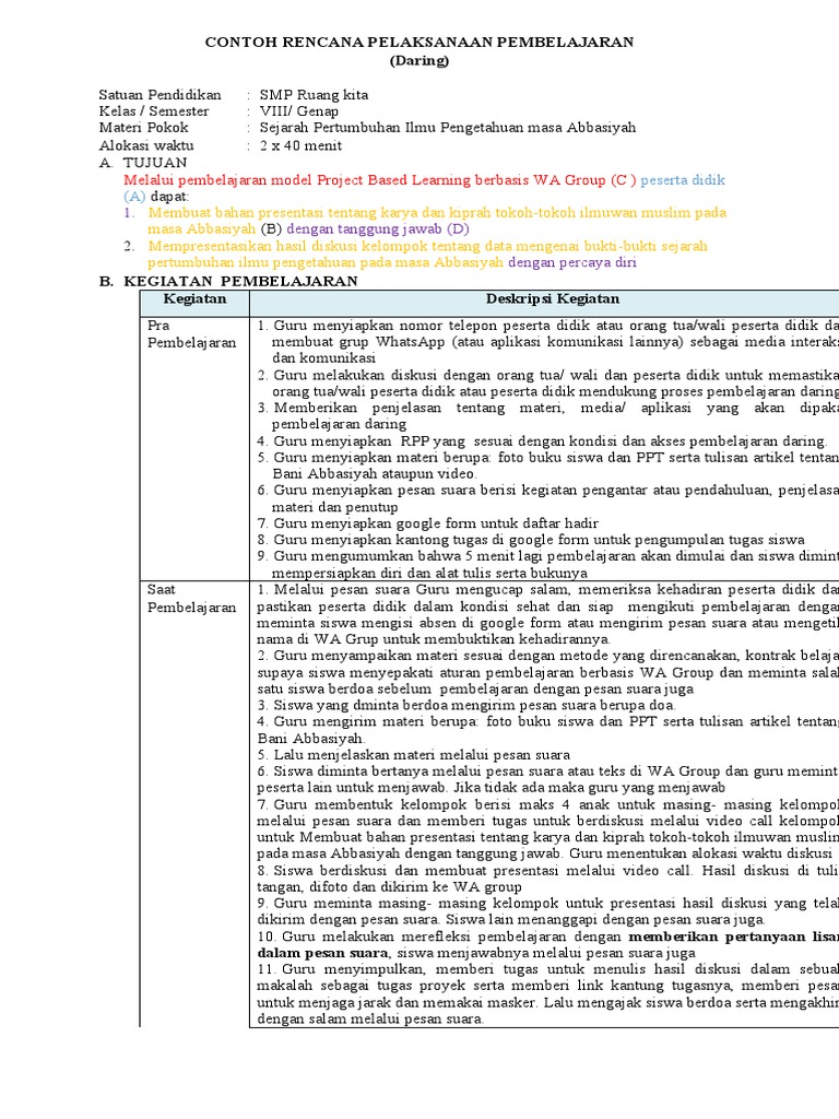 Contoh RPP Daring Dan Luring | PDF | Kajian Bahasa Asing | Sains ...