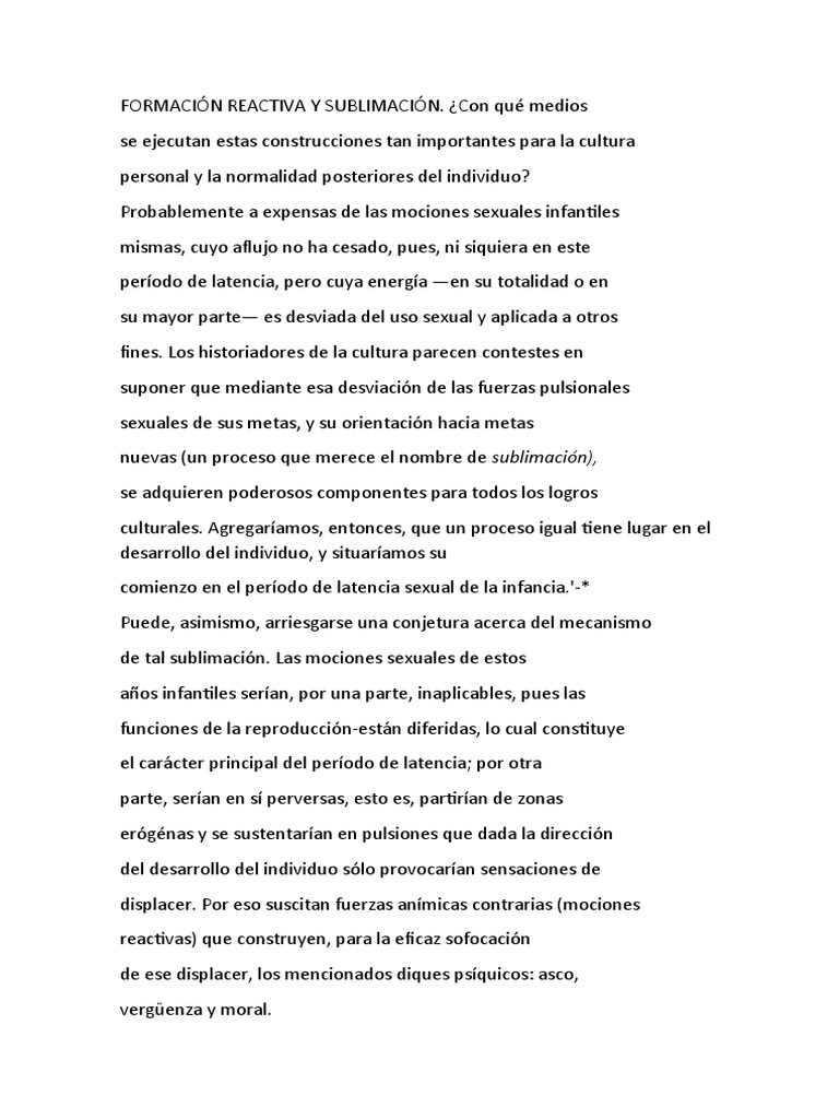 Formación Reactiva y Sublimación | PDF | Neurosis | La sexualidad humana