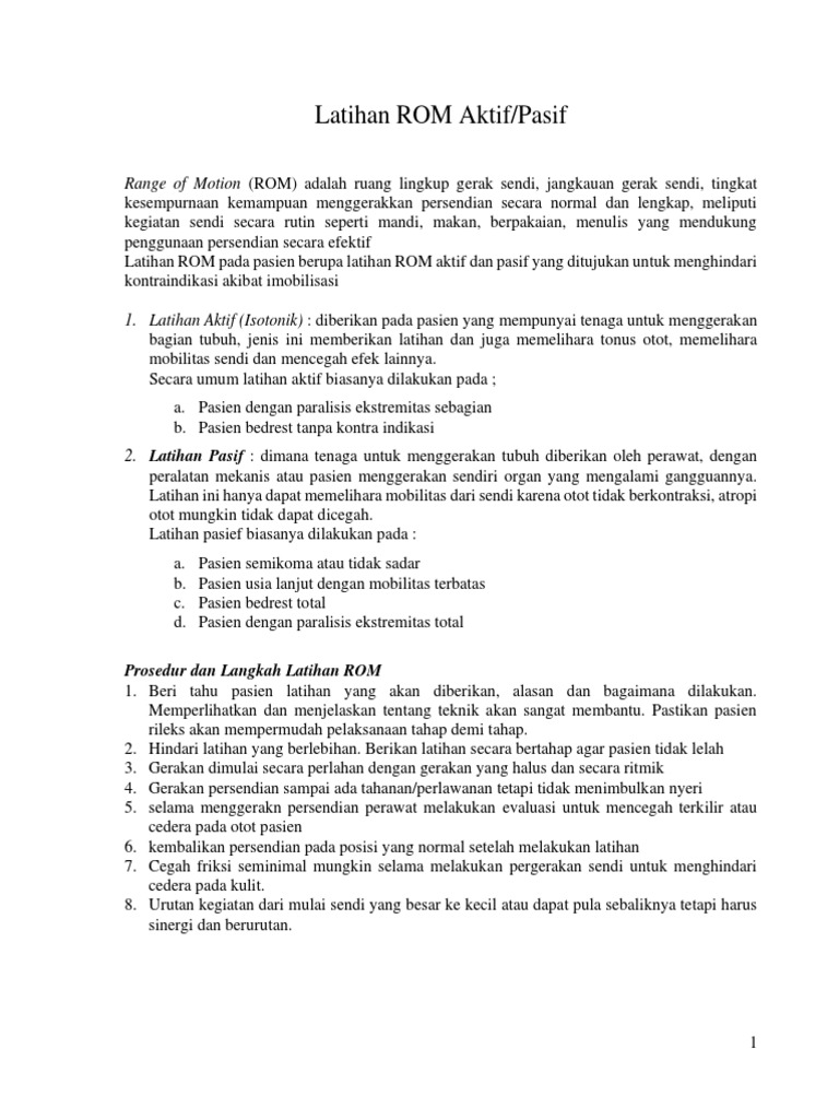Latihan ROM Aktif/Pasif | PDF