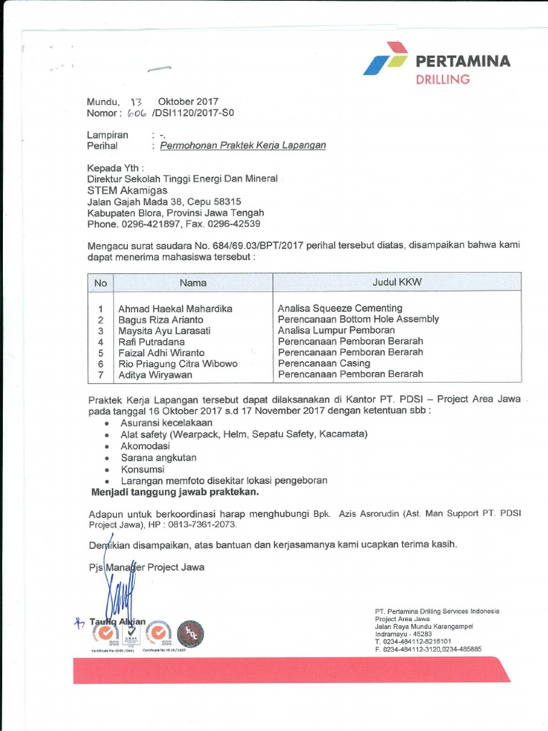 Surat Kerja Praktek STEM | PDF