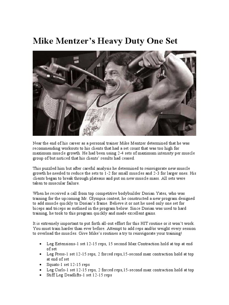 Mike Mentzer's Heavy Duty One Set | PDF | Strength Training ...