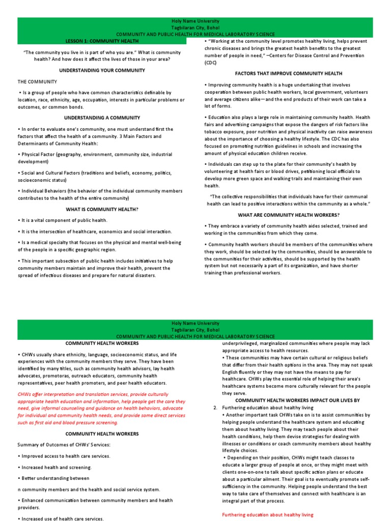 Lesson 1: Community Health | PDF | Ecology | Health Care