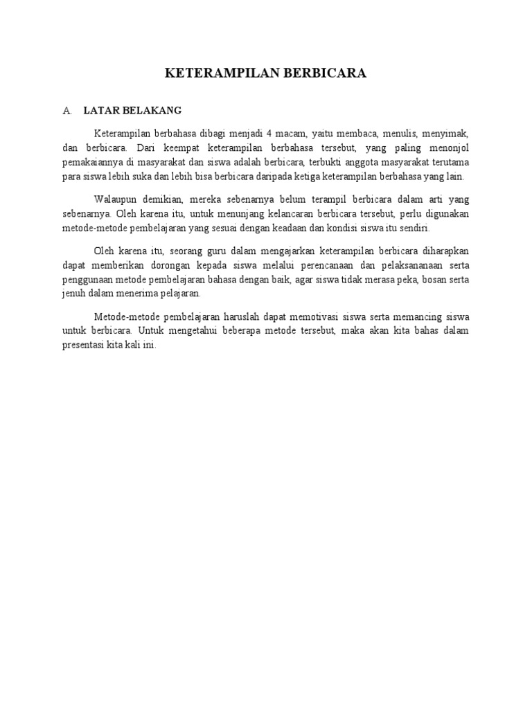 Keterampilan Berbicara | PDF | Karier & Perkembangan | Seni & Disiplin Bahasa