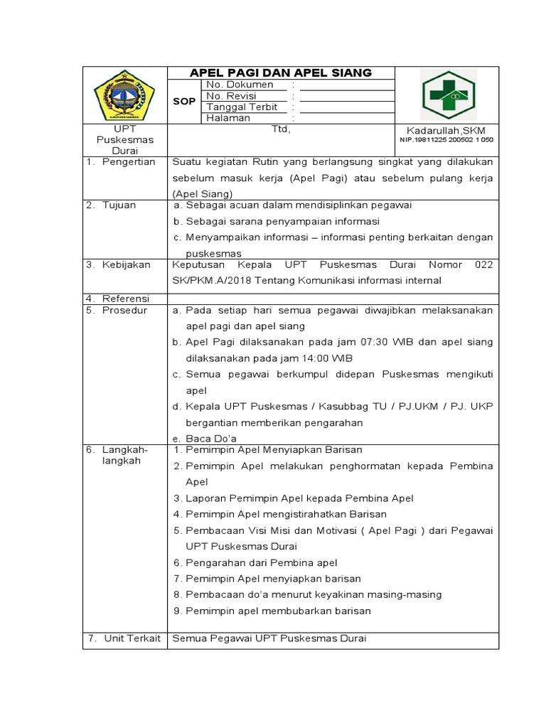 Sop Apel Pagi Dan Siang | PDF