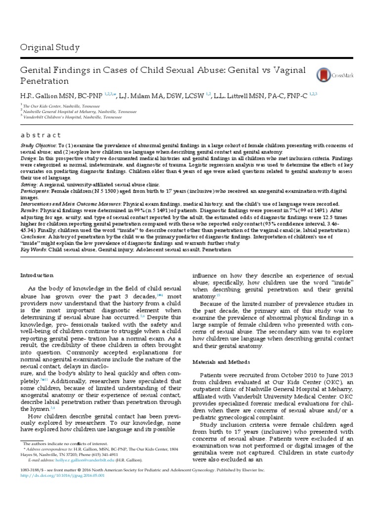 Original Study Genital Findings in Cases of Child Sexual Abuse: Genital ...