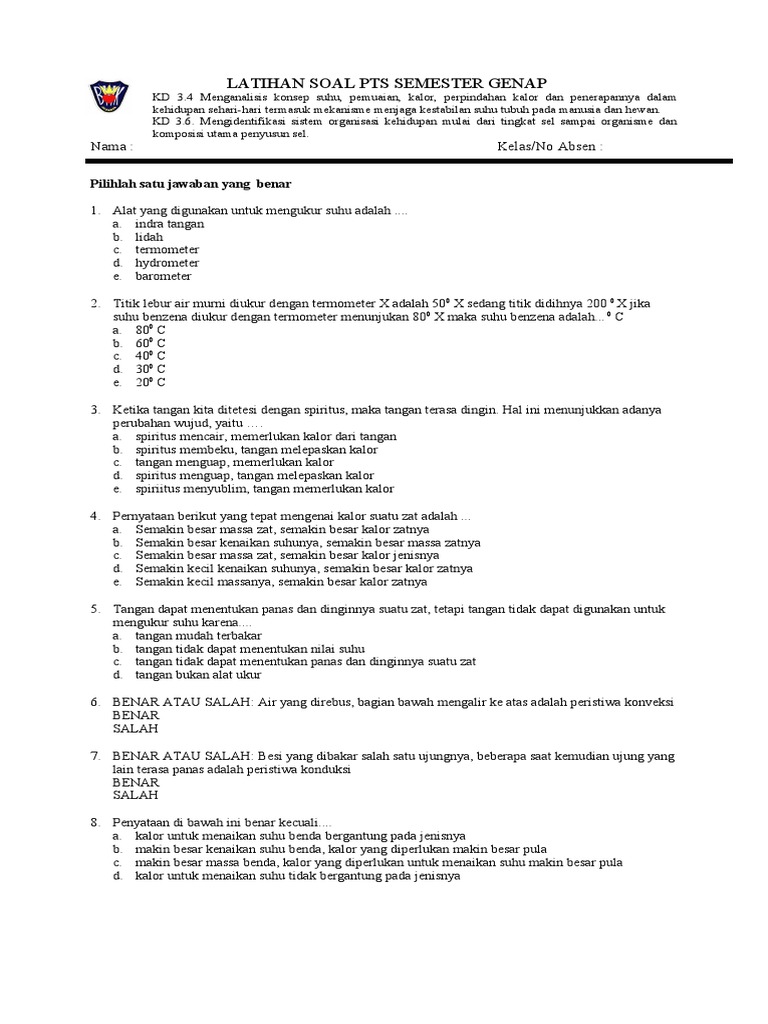 Latihan Soal PTS Semester Genap | PDF | Griya & Taman | Sains & Matematika
