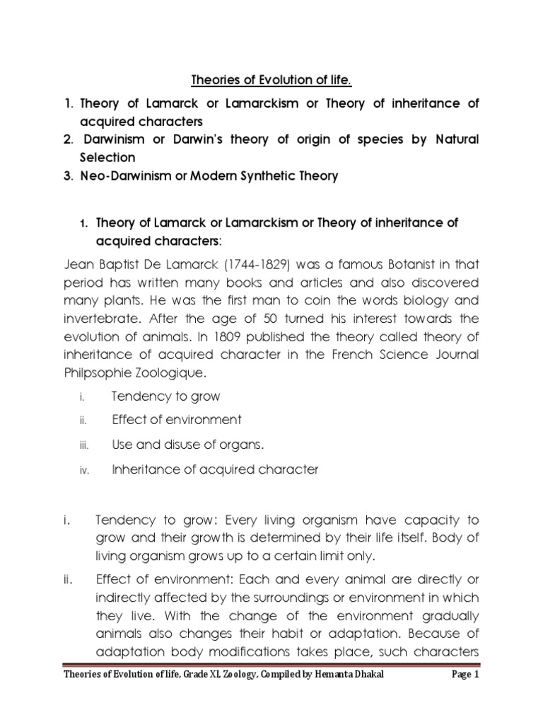 Theories of Evolution Note | PDF | Evolution | Natural Selection