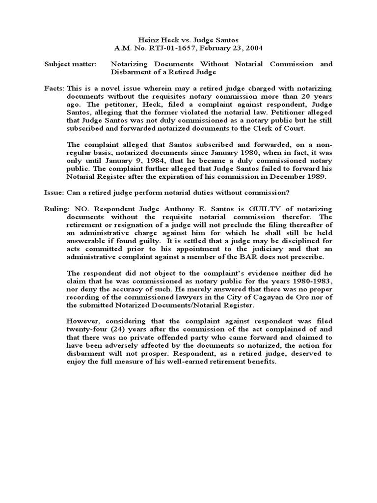 Heinz Heck vs. Judge Santos A.M. No. RTJ-01-1657 Feb 23, 2004 | PDF ...