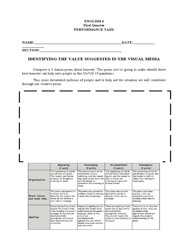 Grade 6 English Performance Task Q1 | PDF | Finance & Money Management ...