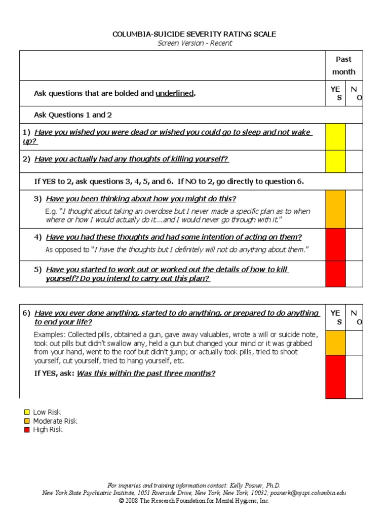 C SSRS Screener Recent With Triage Colors 2018 1 | PDF