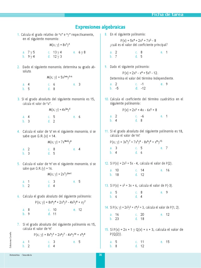 Tarea - Expresiones - Algebraicas | PDF | Álgebra abstracta | Algoritmos