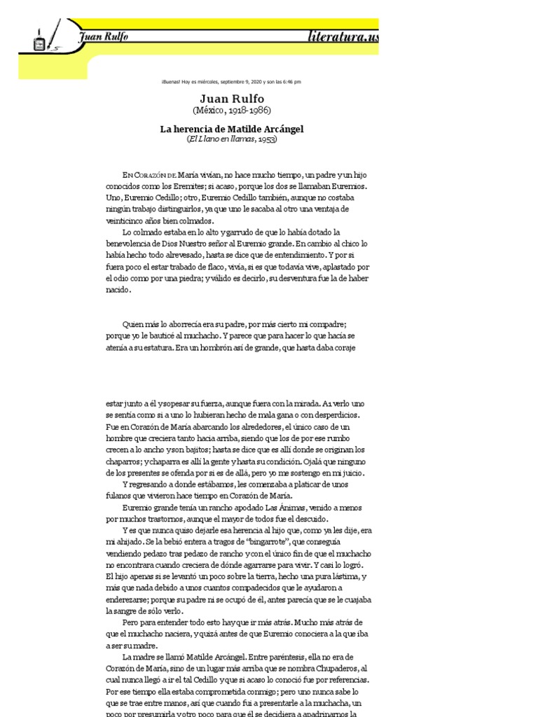 La Herencia de Matilde Arcángel, Juan Rulfo (1918-1986) | PDF | Caballos