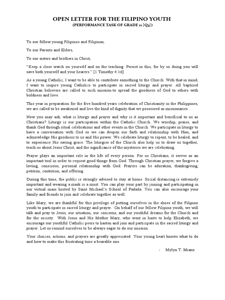 Open Letter For The Filipino Youth | PDF | Catholic Church | Liturgy
