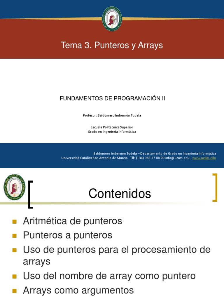 Tema 3.-Punteros y Arrays | PDF | Estructura de datos de matriz | Puntero (Programación de ...