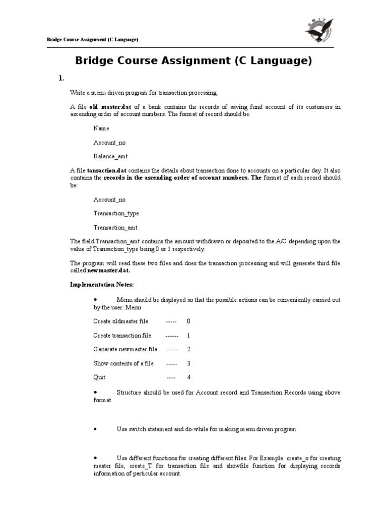 C Language Bridge Course Tasks | PDF | String (Computer Science) | Bit