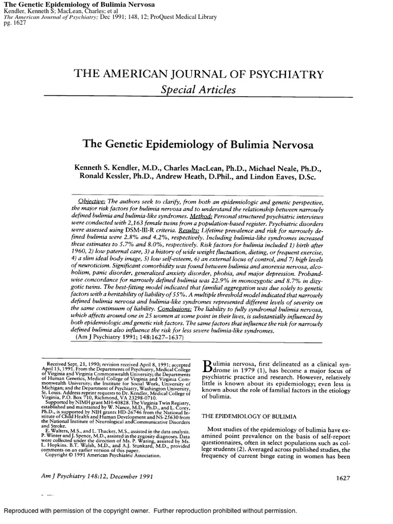 The Genetic Epidemiology of Bulimia Nerv | PDF | Science & Mathematics