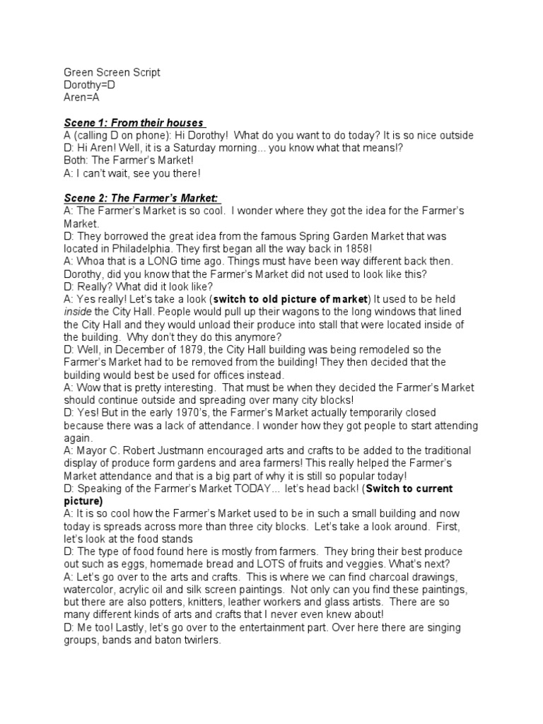 Green Screen Script | Download Free PDF | Grocery Store | Food Retailing