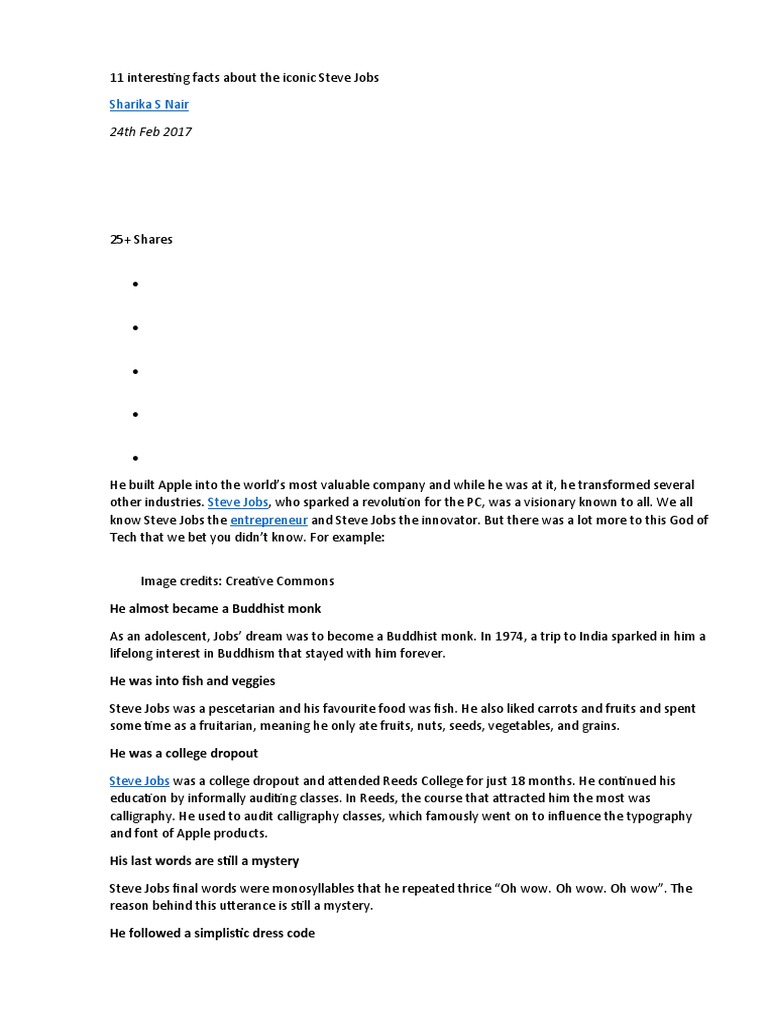 11 Interesting Facts About The Iconic Steve Jobs | PDF | Apple Store ...