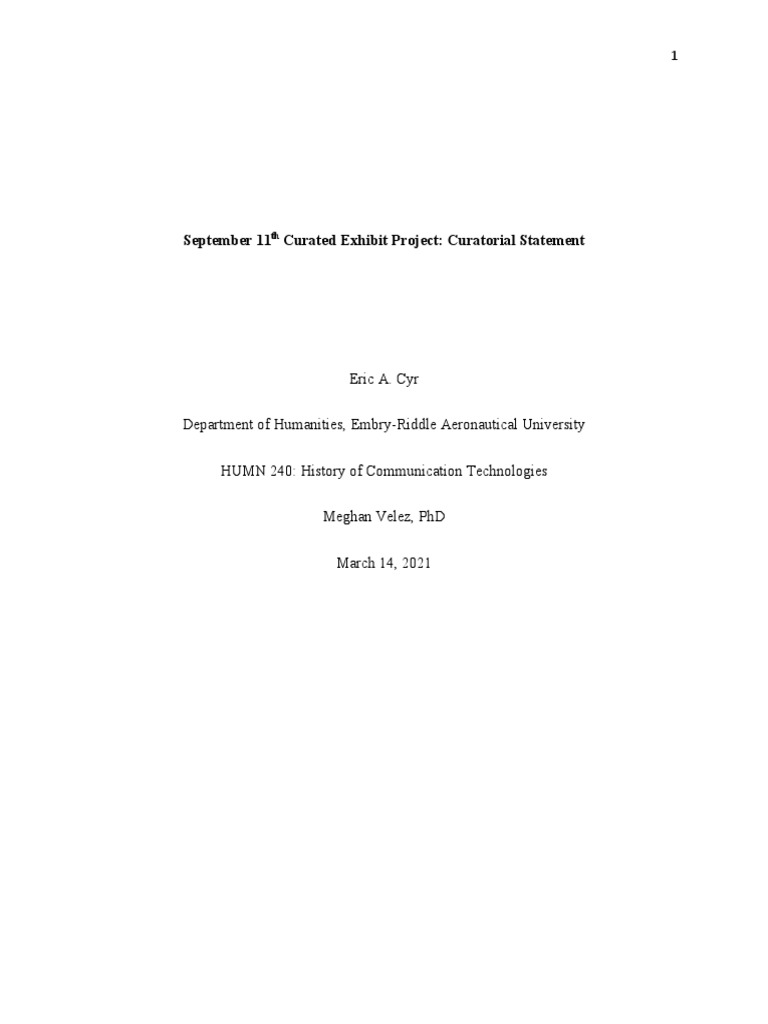 Eric Cyr Curatorial Statement | PDF | September 11 Attacks | Grief