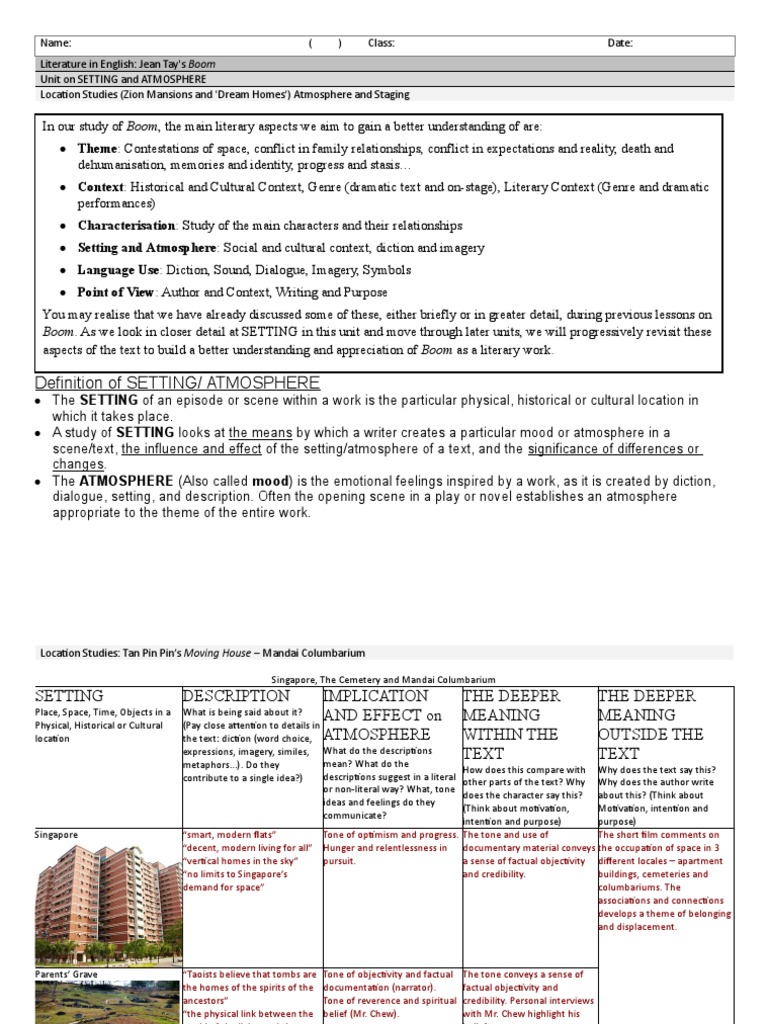 Worksheet For Boom and Setting | PDF | Narration | Metaphor