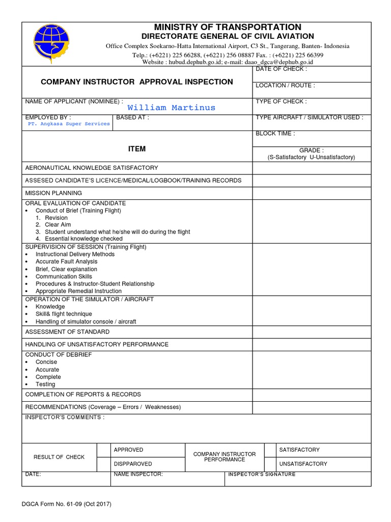 Form DGCA 61-09 William | PDF | Simulation | Aviation