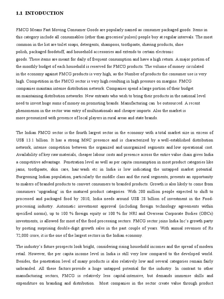 FMCG Project | PDF | Business | Marketing