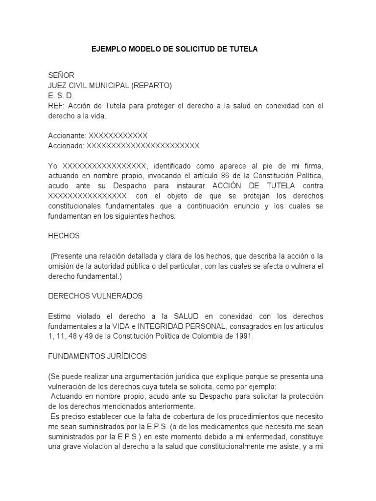 Ejemplo Modelo de Solicitud de Tutela | PDF