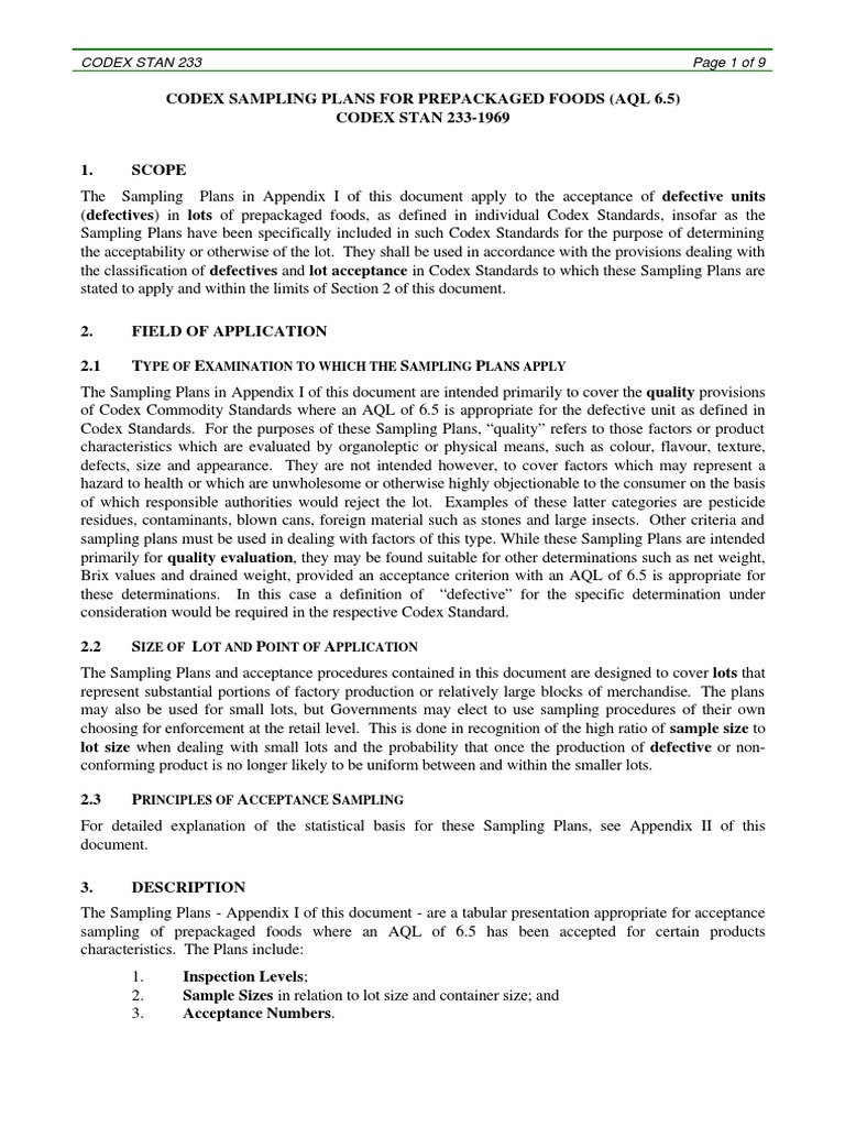 Codex Sampling Plans for AQL 6.5 | PDF | Sampling (Statistics) | Sample ...