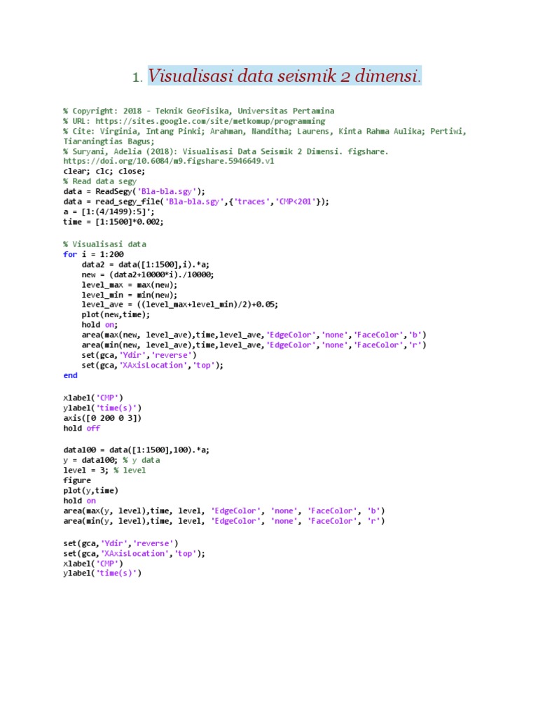 Visualisasi Data Seismik 2 Dimensi Dengan Matlab | PDF | Mathematical ...