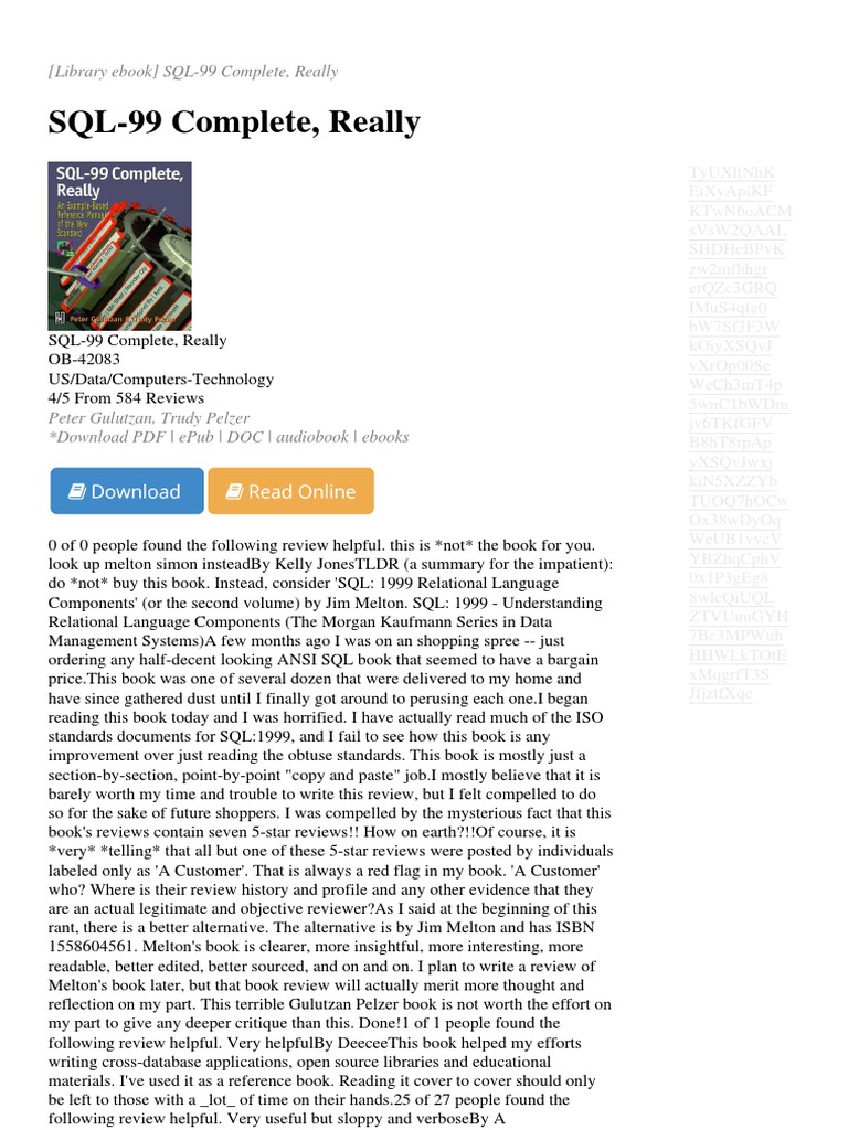 (Library Ebook) SQL-99 Complete, Really | PDF | Books | Sql