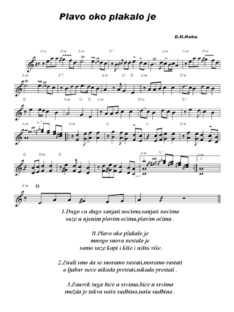 Plavo Oko Plakalo Je - Dragan Kojic Keba | PDF