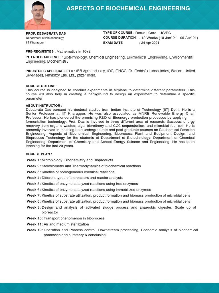Aspects of Biochemical Engineering | PDF | Chemistry | Physical Sciences
