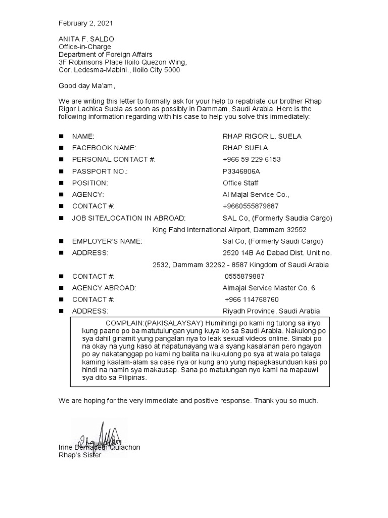 Letter For DFA | PDF