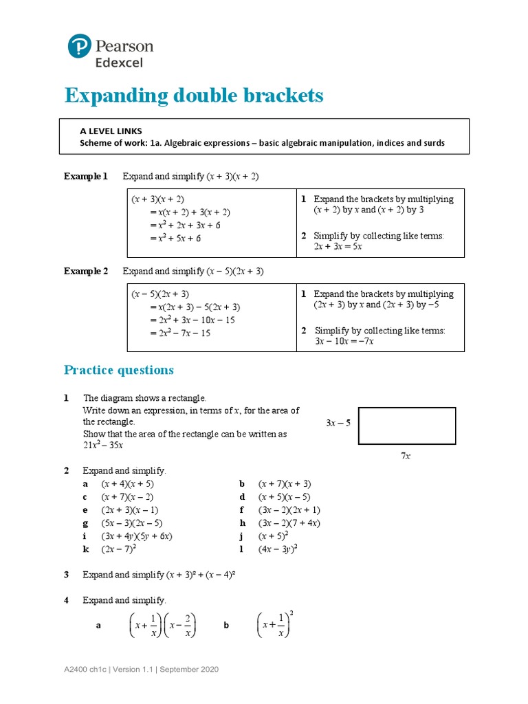Expanding Double Brackets: Practice Questions | PDF | Algebra ...