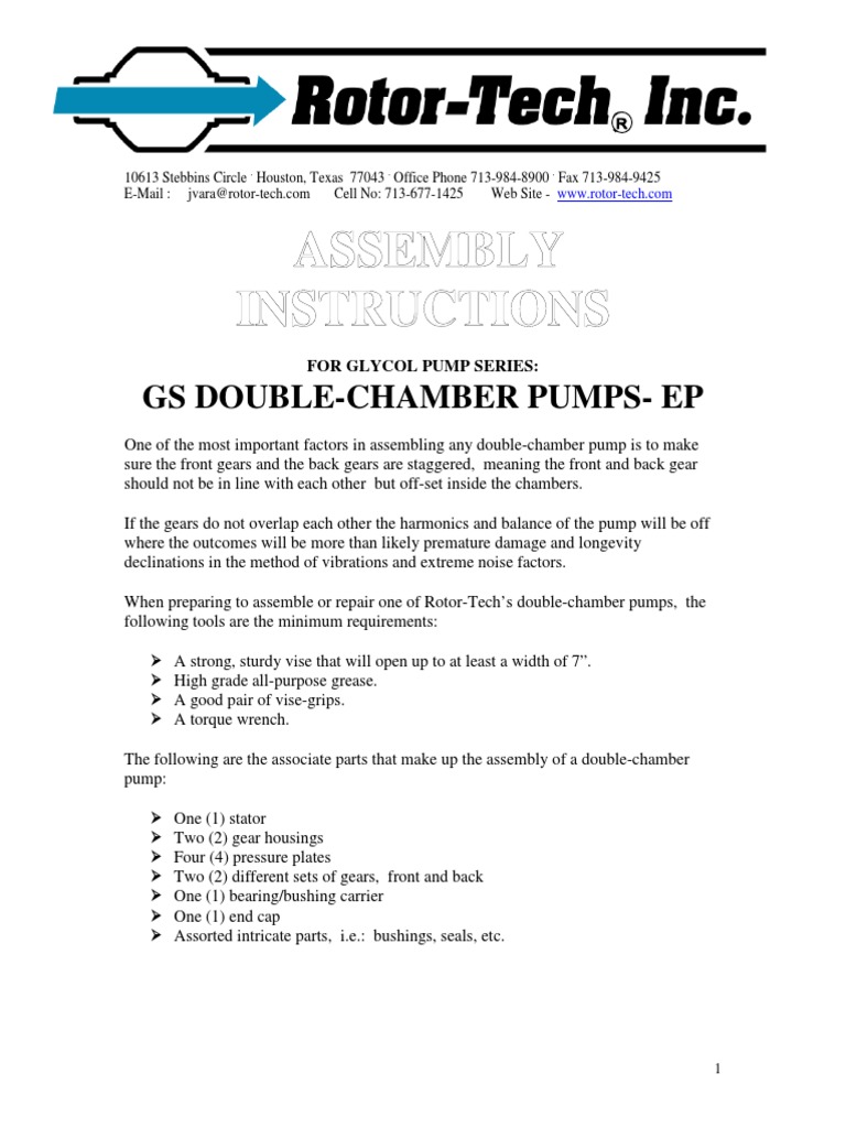 Glycol Pump Assembly Instructions | PDF | Pump | Gear