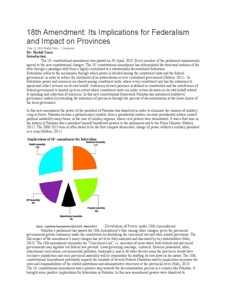 18th Amendment's Impact on Provincial Autonomy in Pakistan | PDF ...