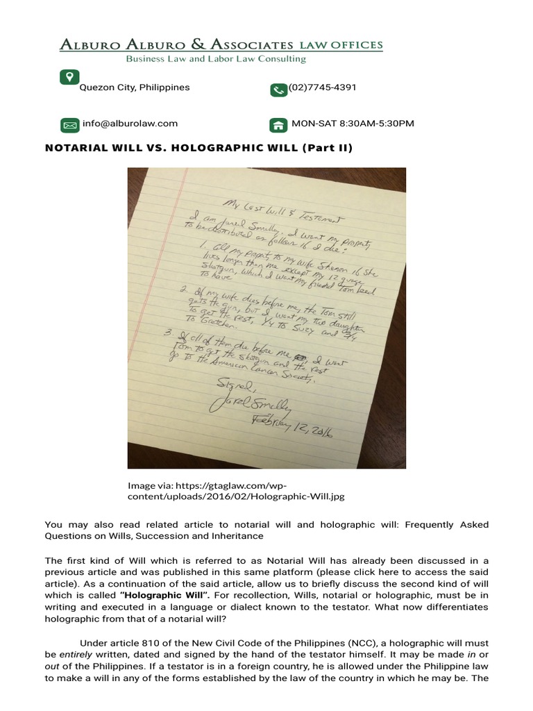 NOTARIAL WILL VS. HOLOGRAPHIC WILL (Part II) | PDF | Will And Testament ...